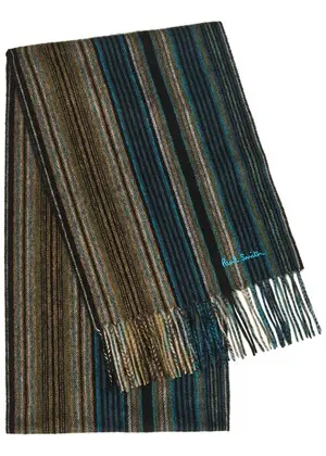 Paul Smith Trent Striped Logo-embroidered Wool Scarf - Black