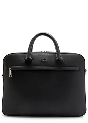 BOSS Grained Leather Briefcase - Black