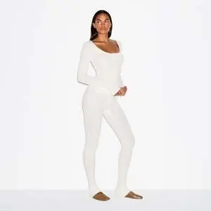 SKIMS Heavy Waffle Button-front Leggings - Ivory