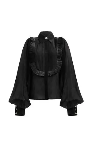 Aje Perilla Voluminous Linen-blend Blouse - Black