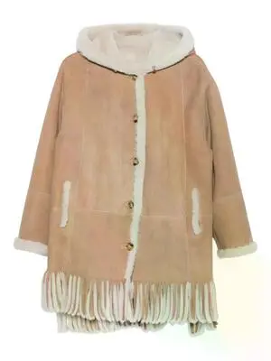 LISKA Hooded Fringed Shearling Coat