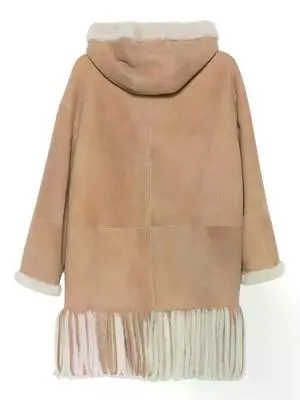 LISKA Hooded Fringed Shearling Coat