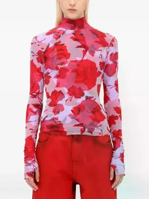 MSGM Floral-print Top - Red