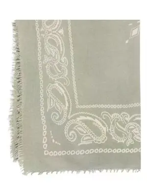 LISKA Paisley-print Frayed-edge Scarf Green