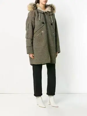 LISKA Houndstooth Print Hooded Coat