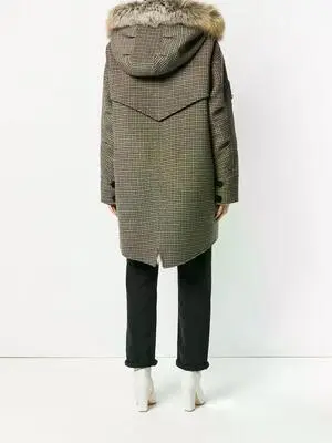 LISKA Houndstooth Print Hooded Coat