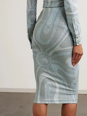Emilio Pucci Printed Metallic Jersey Midi Skirt - Silver