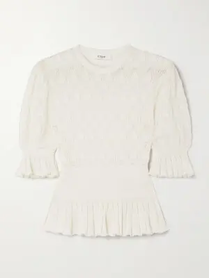 Chloé Pointelle-knit Wool-blend Peplum Sweater