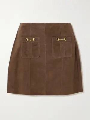 Rixo Wiley Embellished Paneled Suede Mini Skirt - Brown