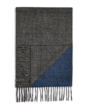 Bloomingdale'S Blocked Glen Plaid Cashmere Woven Scarf - Charcoal/ Blue/ Black