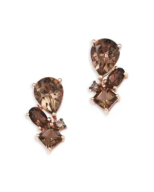 Bloomingdale'S 14k Yellow Smokey Quartz And Brown Diamond Earrings
