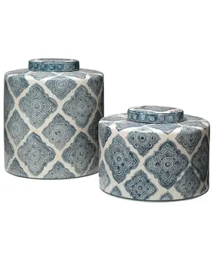 JAMIE YOUNG CO. Oran Ceramic Decorative Canisters, Set Of 2 - Blue