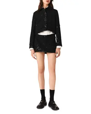 Maje Vogueloir Short Embroidered Jacket - Black
