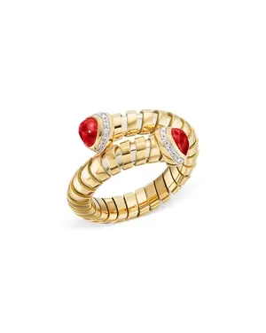 Marina B Ruby And Diamond Bypass Ring In Titanium And 18k Yellow Gold