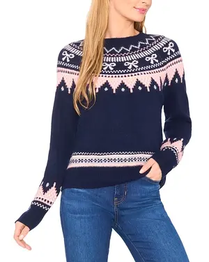 CECE DUPRAZ Fair Isle Crewneck Sweater With Ribbon Detail