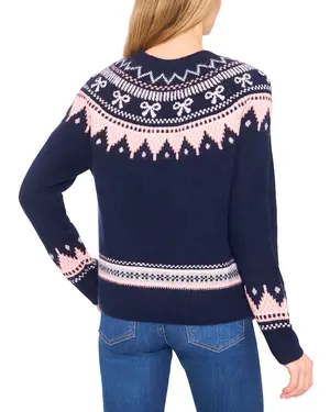 CECE DUPRAZ Fair Isle Crewneck Sweater With Ribbon Detail