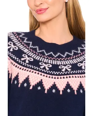 CECE DUPRAZ Fair Isle Crewneck Sweater With Ribbon Detail