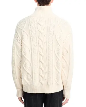 FRAME Wool And Cashmere Chunky Cable Knit Half Zip Sweater - Cream