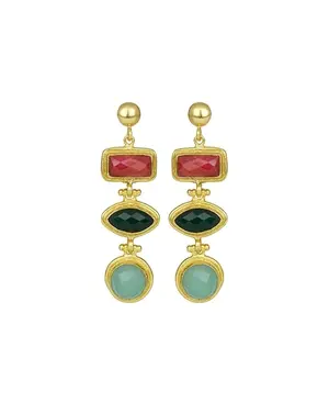 OTTOMAN HANDS Innana Ruby, Emerald, And Aqua Chalcedony Drop Earrings - Gold