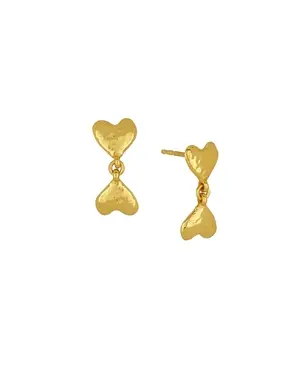 OTTOMAN HANDS Double Heart Drop Stud Earrings - Gold