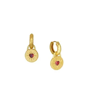 OTTOMAN HANDS Garnet Heart Huggie Earrings - Gold