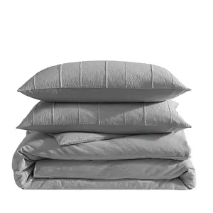 Vera Wang Woven Tucks Jacquard 3 Piece Duvet Cover Set, King - Dark Grey