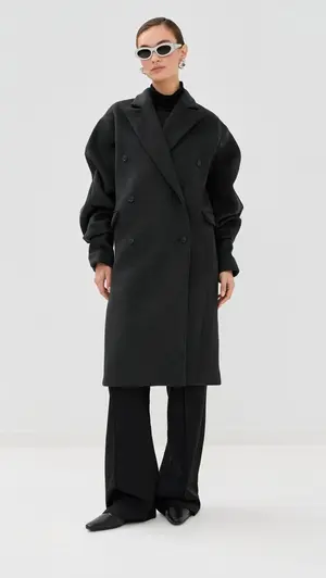 Bite Studios Pleated Sleeve Wool Coat