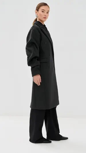 Bite Studios Pleated Sleeve Wool Coat