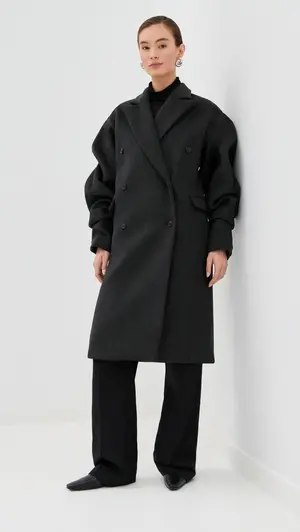 Bite Studios Pleated Sleeve Wool Coat