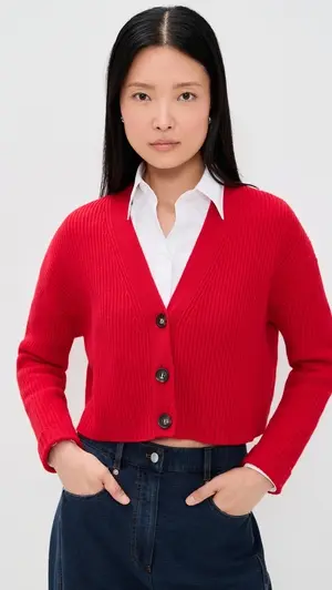 LE BOP Florence Wool Cardigan - Crimson