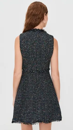 Shoshanna Alicia Tweed Mini Dress With Velvet Bow And Sequins