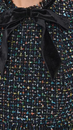 Shoshanna Alicia Tweed Mini Dress With Velvet Bow And Sequins