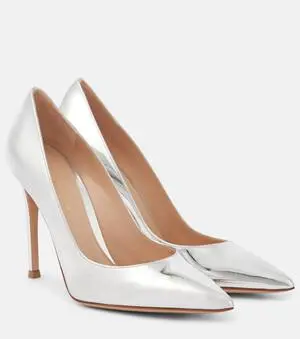 GIANVITO ROSSI 105 Metallic Leather Pumps - Silver