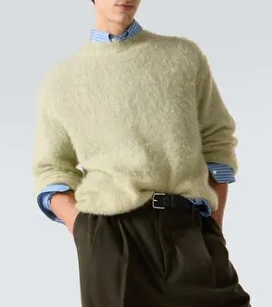 Auralee Mohair And Wool Crewneck Sweater - Green