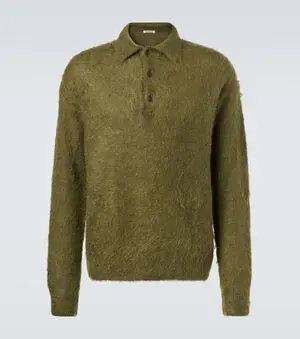 Auralee Mohair And Wool Polo Sweater - Green