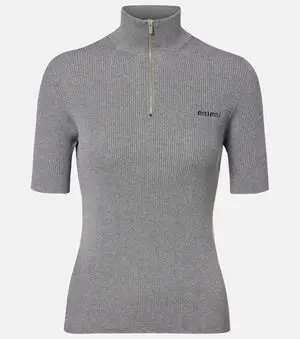 Miu Miu Cotton Half-zip Top - Grey