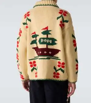BODE Pirate Ship Virgin Wool Cardigan - Beige