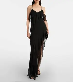 THE SEI Ruffled Silk Chiffon Maxi Dress