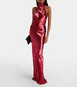 THE SEI Halterneck Open-back Velvet Gown