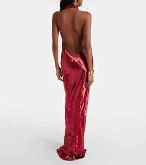 THE SEI Halterneck Open-back Velvet Gown