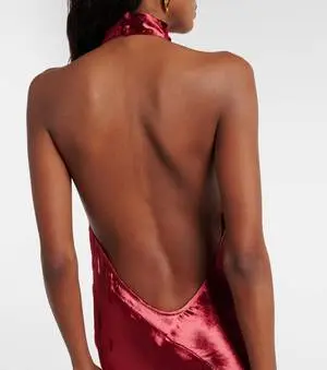 THE SEI Halterneck Open-back Velvet Gown