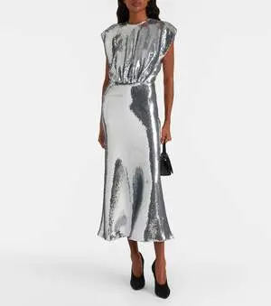 David Koma Gathered Sequined Midi Dress