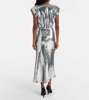 David Koma Gathered Sequined Midi Dress