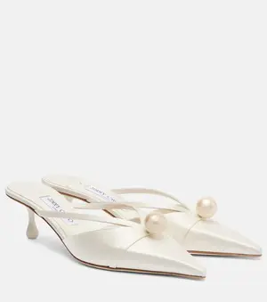 JIMMY CHOO Sana 50 Embellished Satin Mules - White