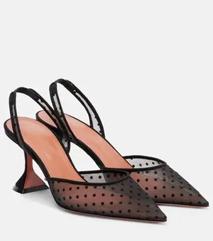 Amina Muaddi Holli 70 Point D'esprit Slingback Pumps - Black