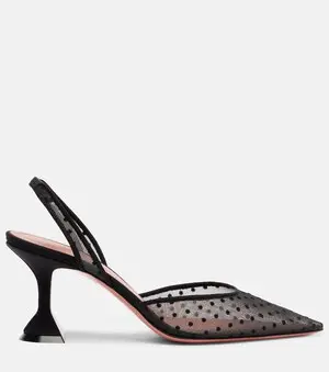 Amina Muaddi Holli 70 Point D'esprit Slingback Pumps - Black