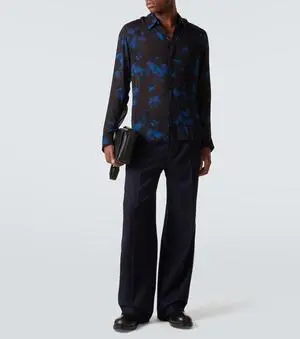 Dries Van Noten Navy Wool Flannel Wide-leg Pants - Blue