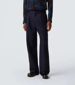 Dries Van Noten Navy Wool Flannel Wide-leg Pants - Blue