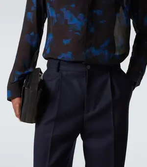 Dries Van Noten Navy Wool Flannel Wide-leg Pants - Blue