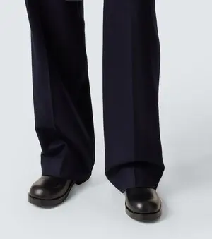 Dries Van Noten Navy Wool Flannel Wide-leg Pants - Blue